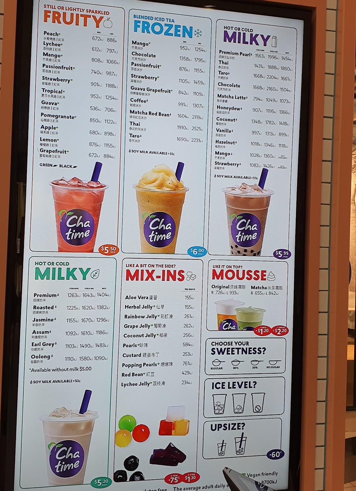 Menu at Chatime Chadstone, Chadstone