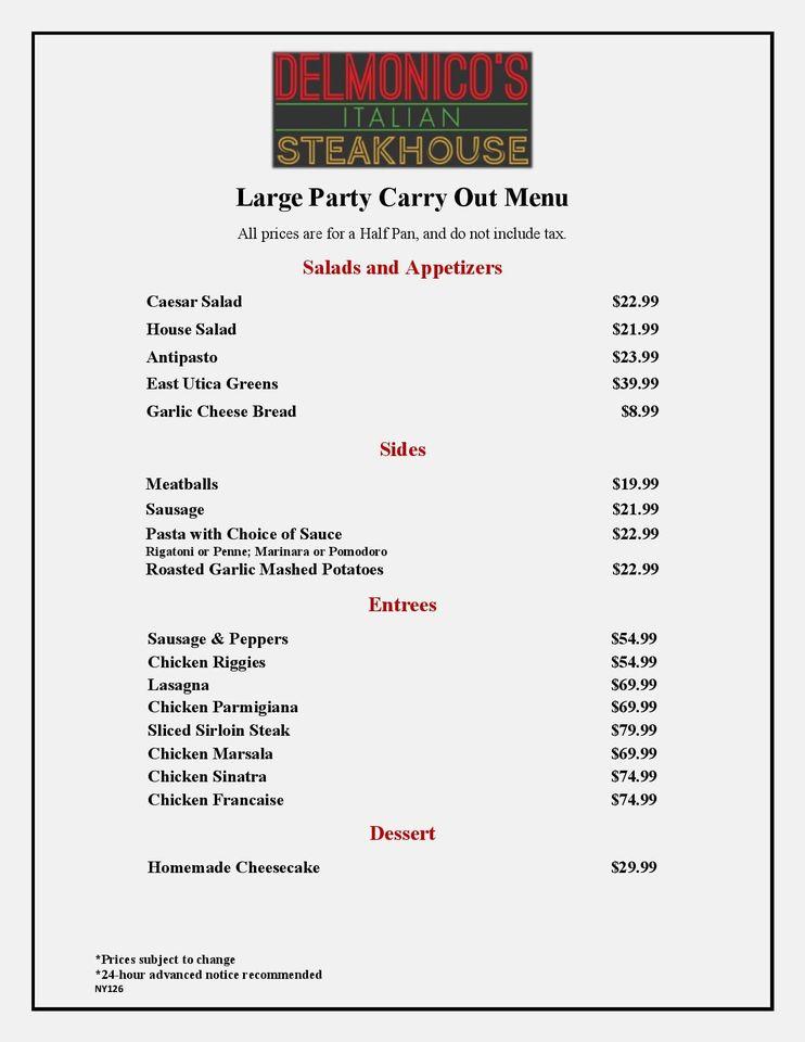 Menu at Delmonico's Italian Steakhouse, Rochester
