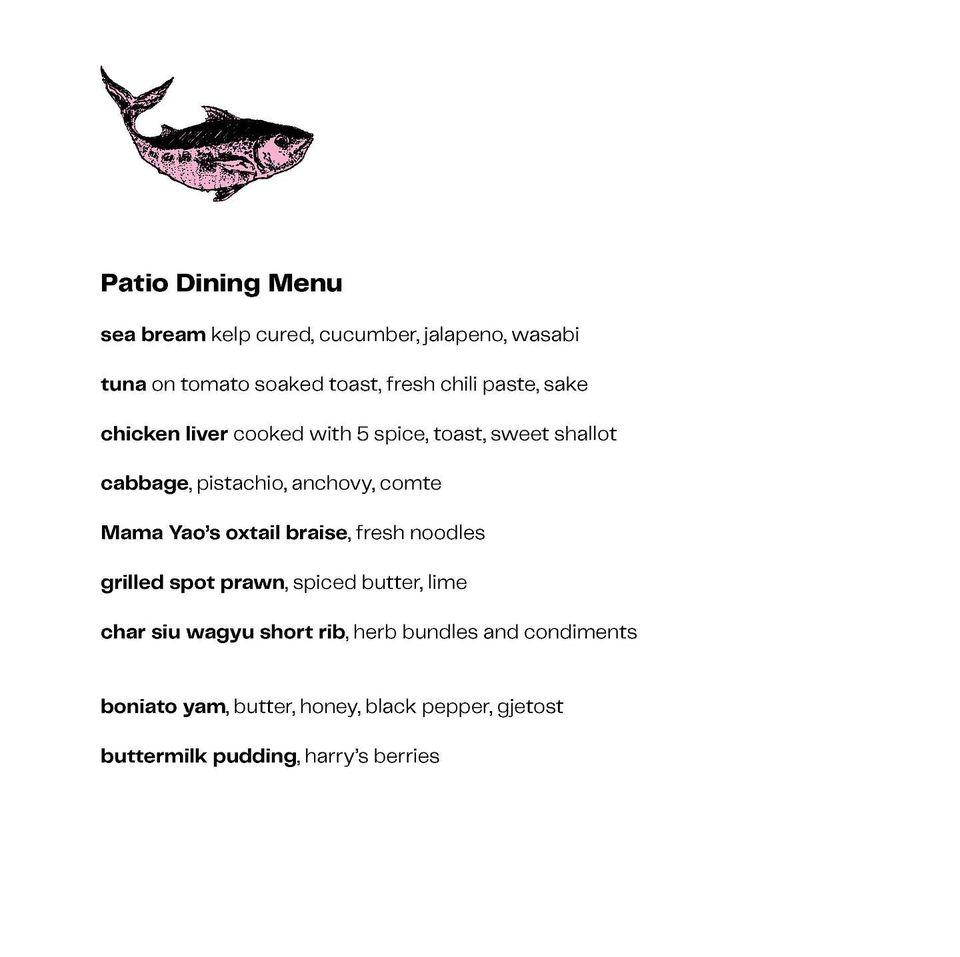Menu at Kato restaurant, Los Angeles