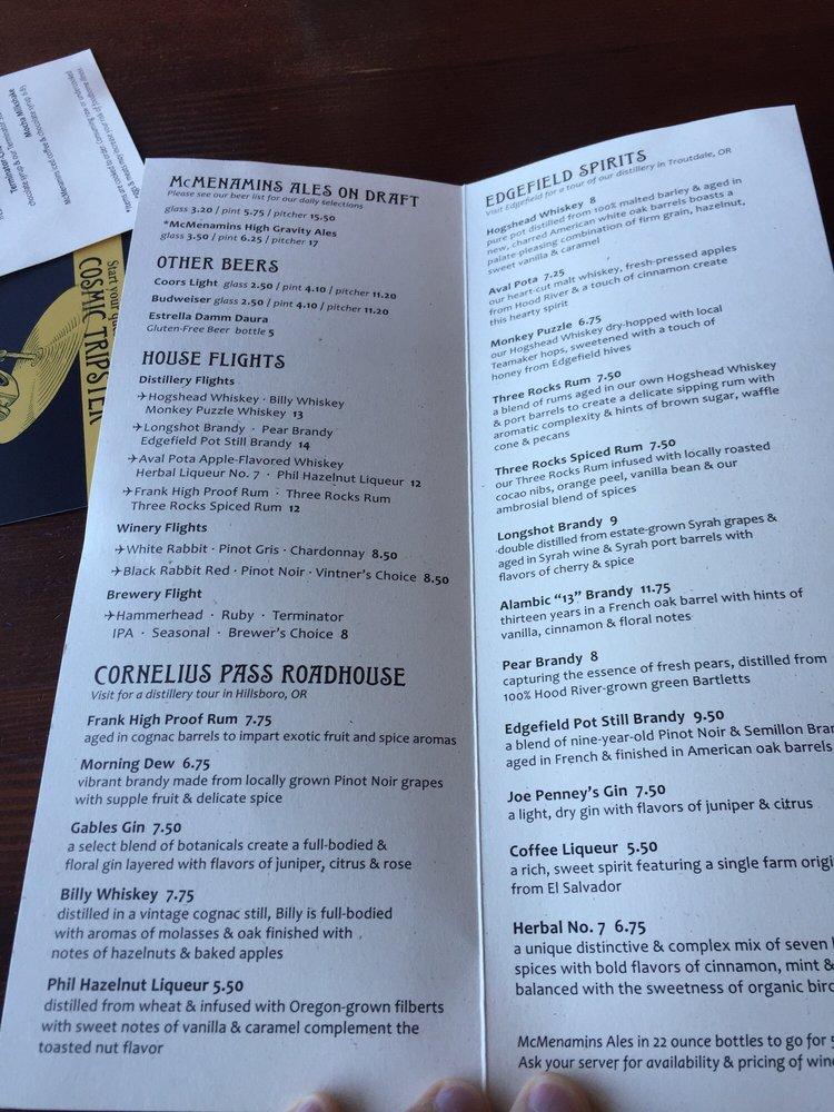 Menu at McMenamins Lighthouse Brewpub, Lincoln City