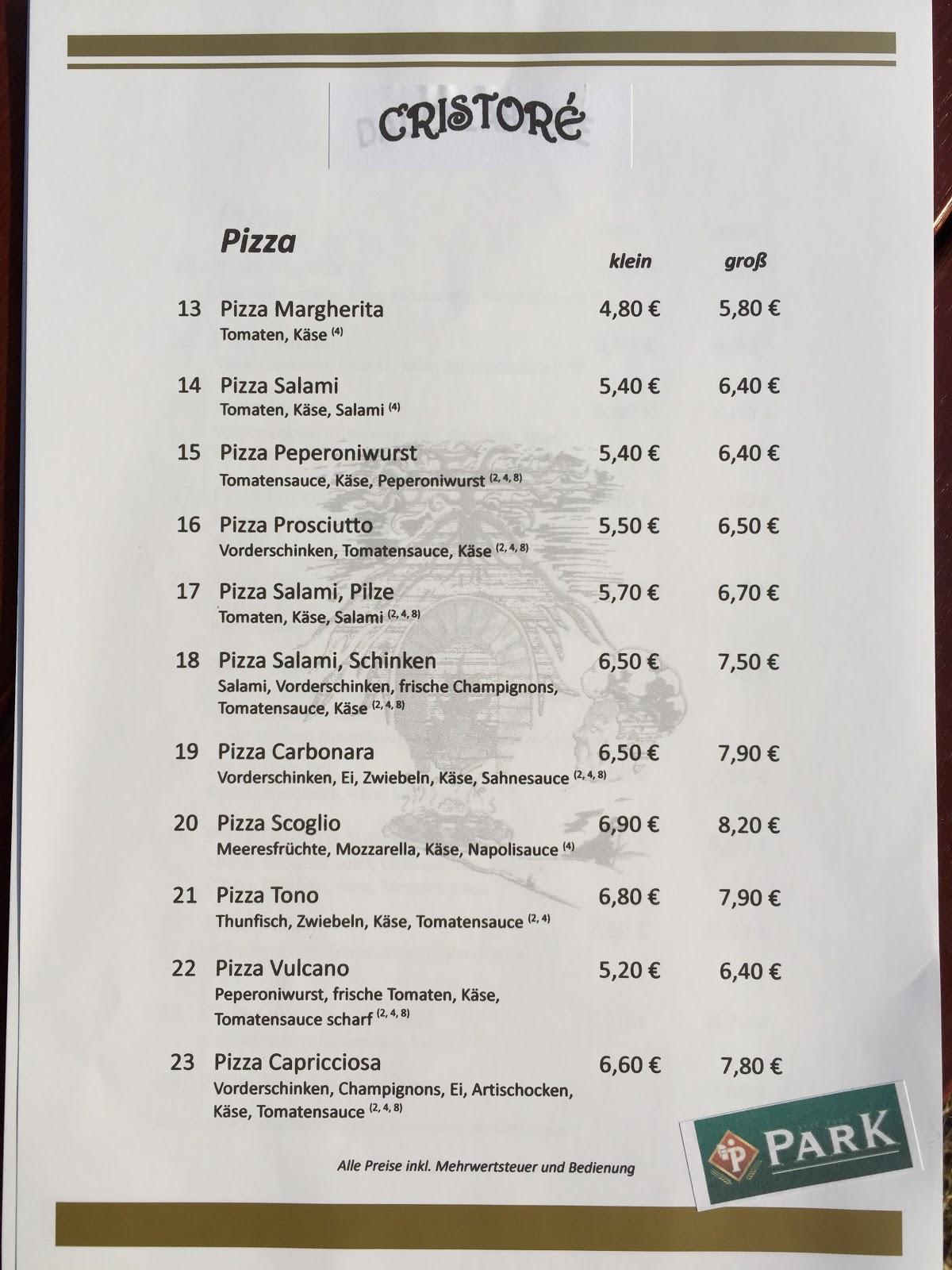 Speisekarte von Pizzeria Cristore', Rieschweiler-Mühlbach