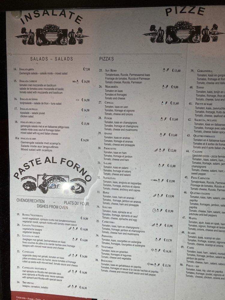 Menu at San Remo, Antwerp