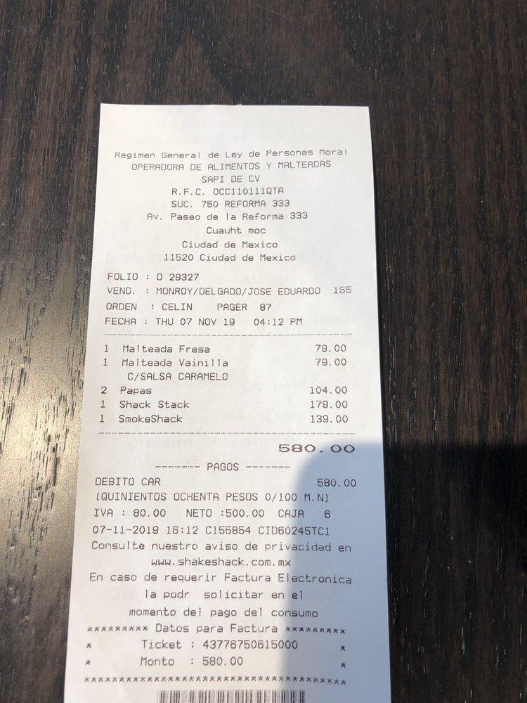 Menu at Shake Shack restaurant, Ciudad López Mateos, Av. Paseo de la ...