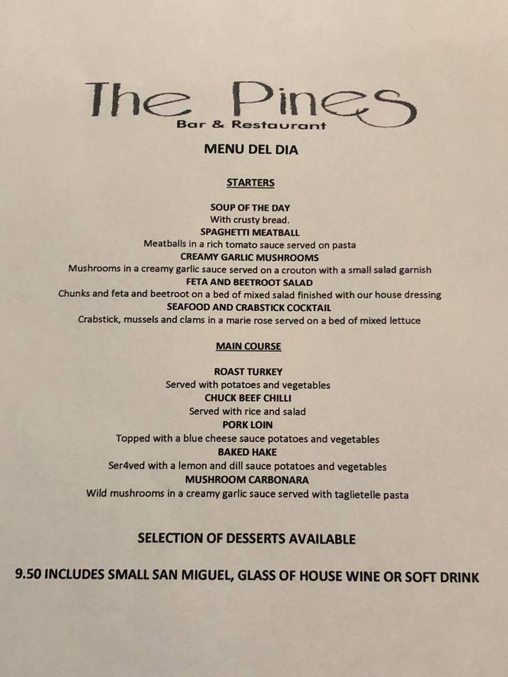 Menu at Restaurante The Pines, Benijófar