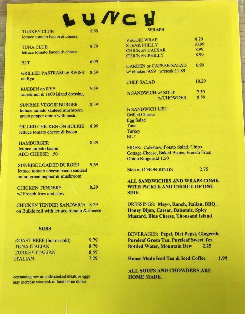 Menu at Sunrise Cafe, Freeport