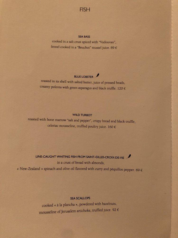 Menu at Epicure restaurant, Paris, 112 Rue du Faubourg Saint-Honoré