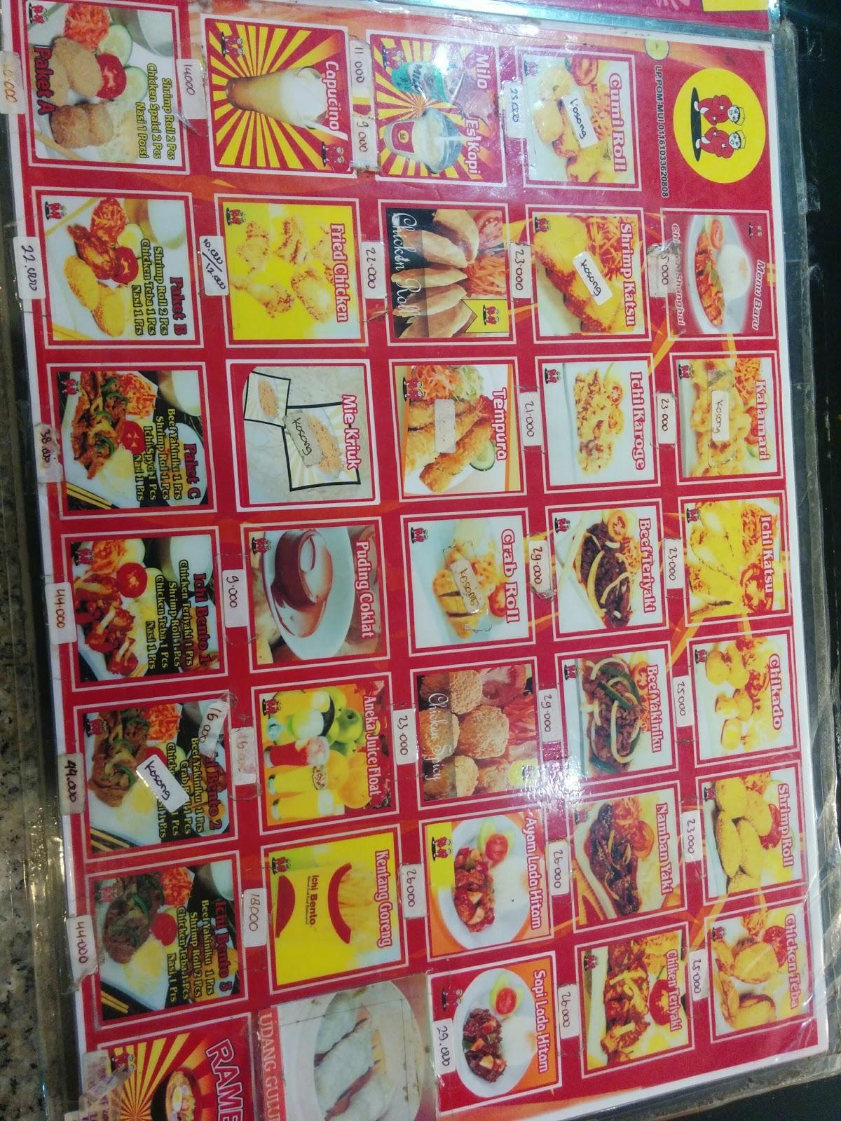 Menu at Ichi Bento restaurant, Tasikmalaya, Jl. Pasar Wetan No.33