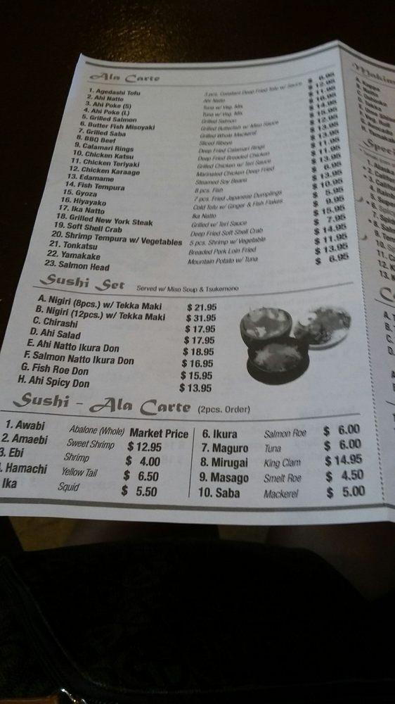 Menu at Kikuya Restaurant, Honolulu, 1315 N King St