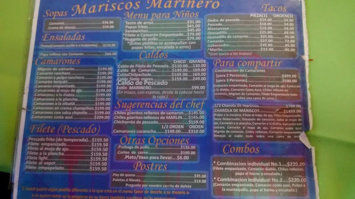 Carta del restaurante Mariscos El Marinero, Mexicali