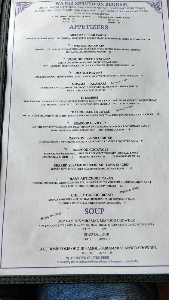 Menu at Miramar Beach Restaurant, Half Moon Bay