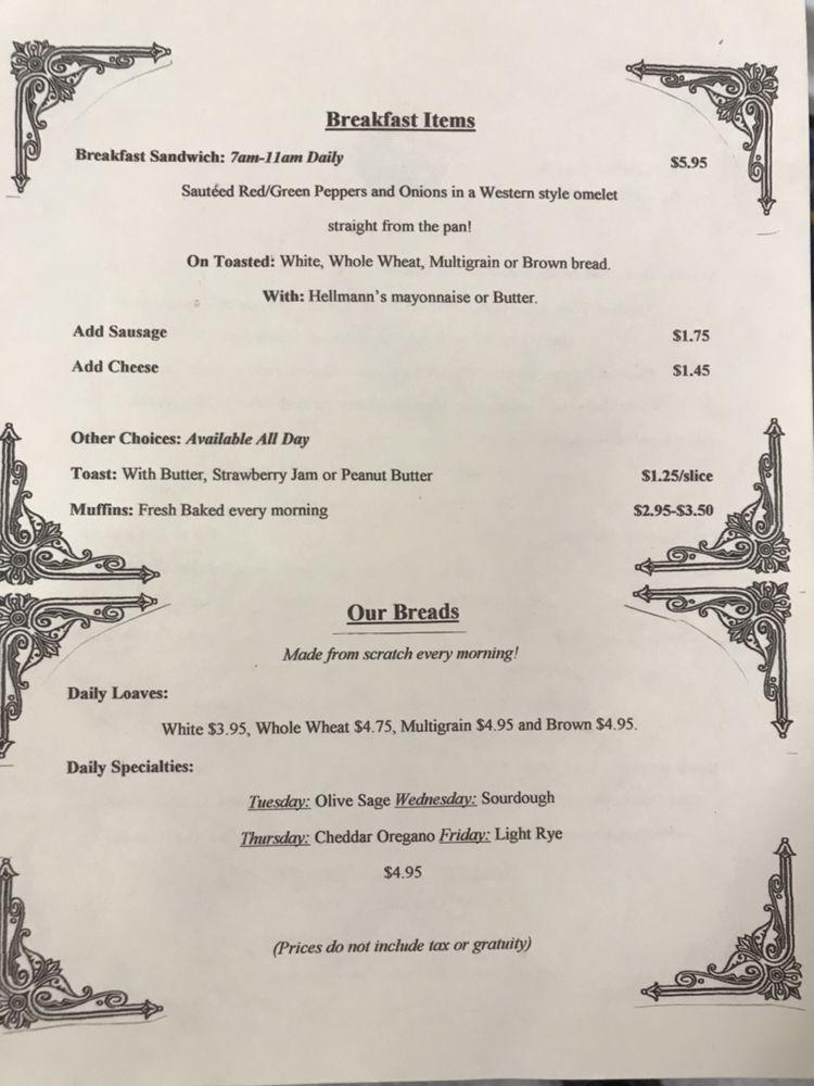 Menu at Old World Bakery And Deli, Yarmouth