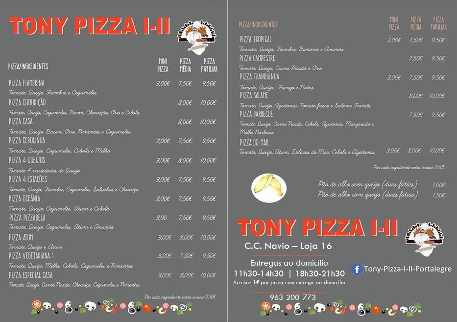 Menu em Tony Pizza restaurante, Portalegre