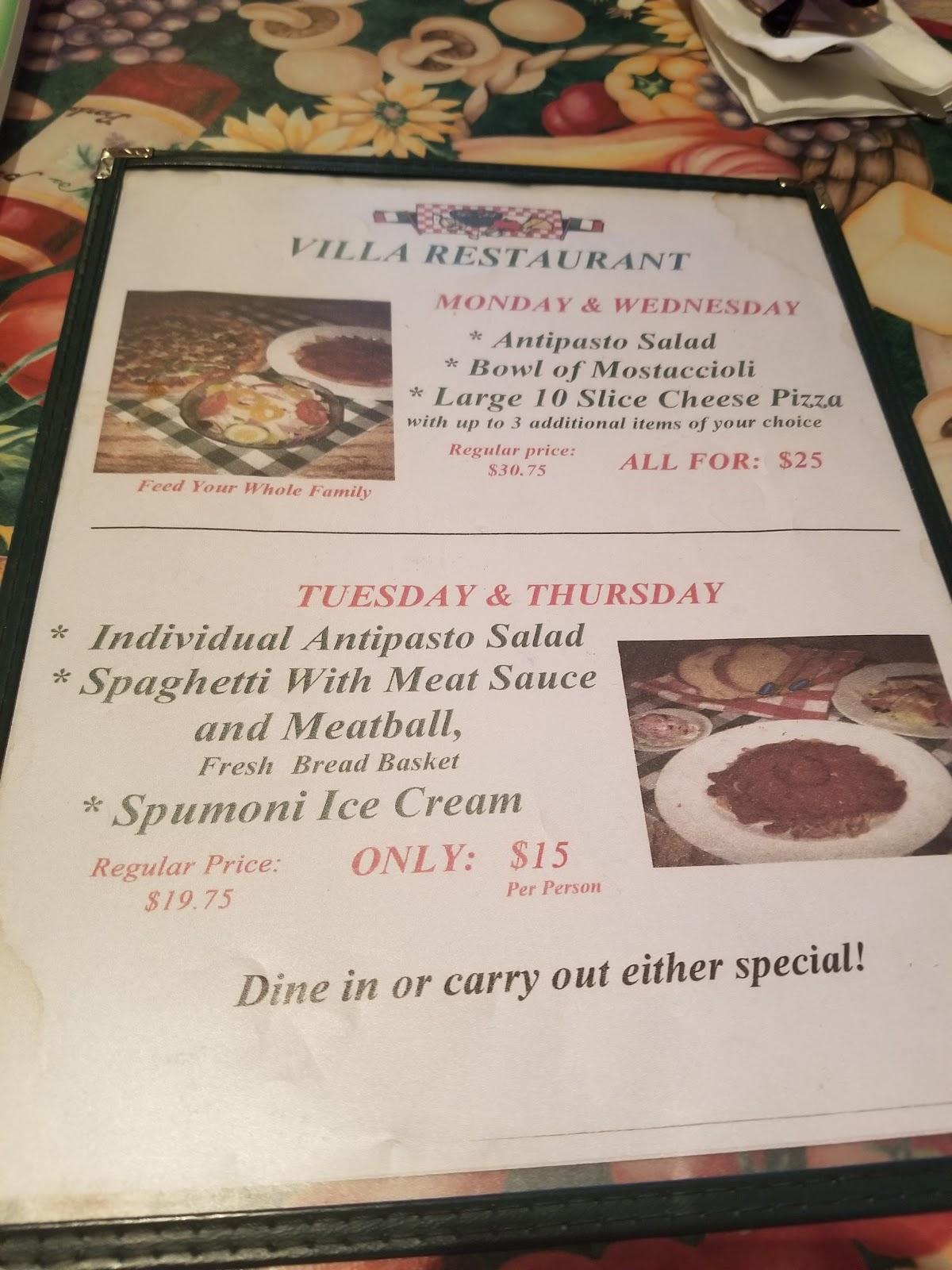 Menu at Villa Restaurant and Pizzeria, Eastpointe