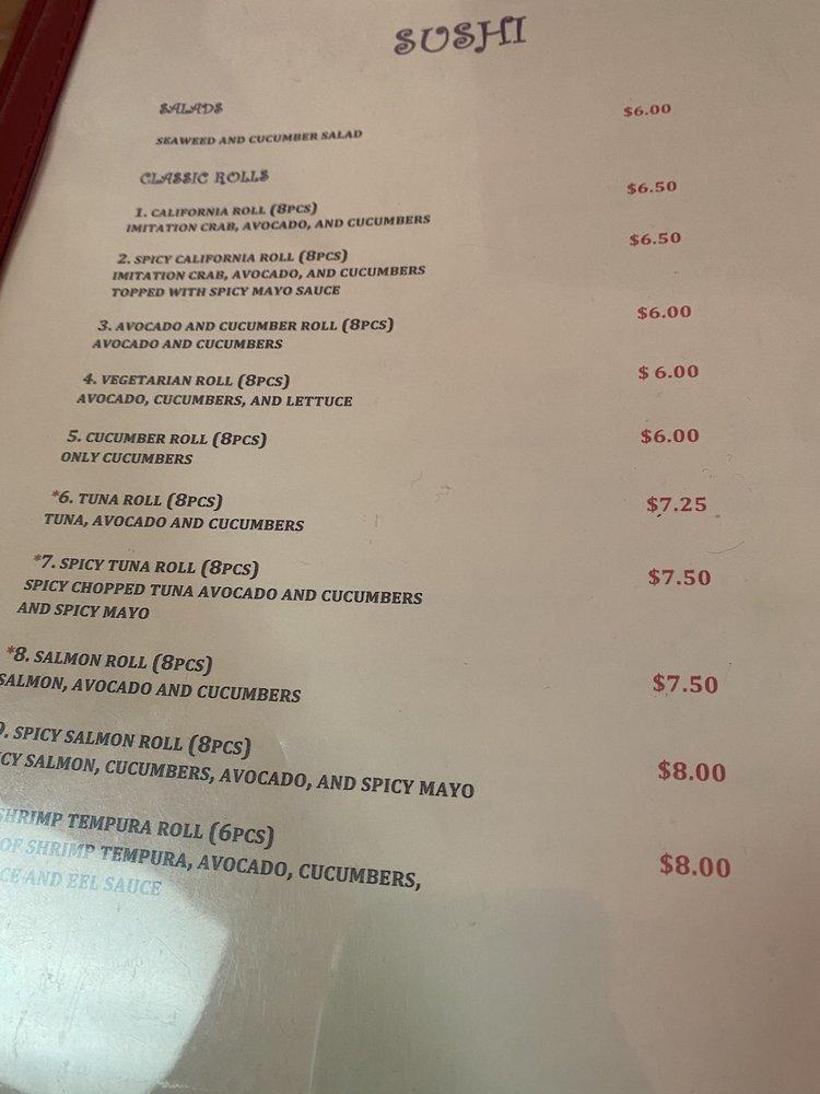 Menu at Bangkok Tokyo restaurant, Alamogordo