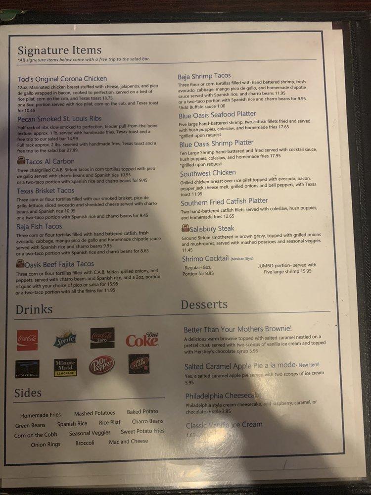Menu at Blue Oasis Bar & Grill, Del Rio