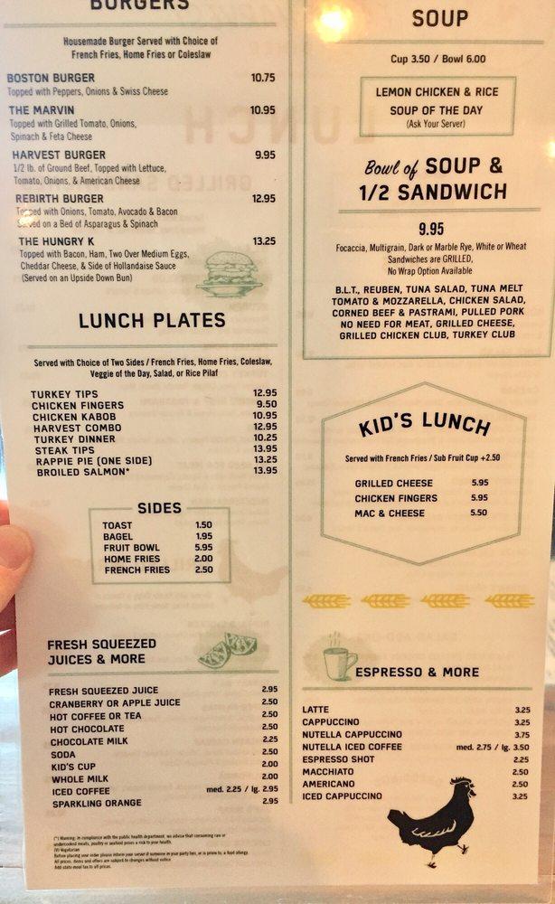 Menu at Early Harvest Diner restaurant, Beverly