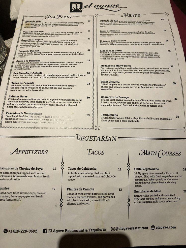 Menu at El Agave Restaurant & Tequileria, San Diego