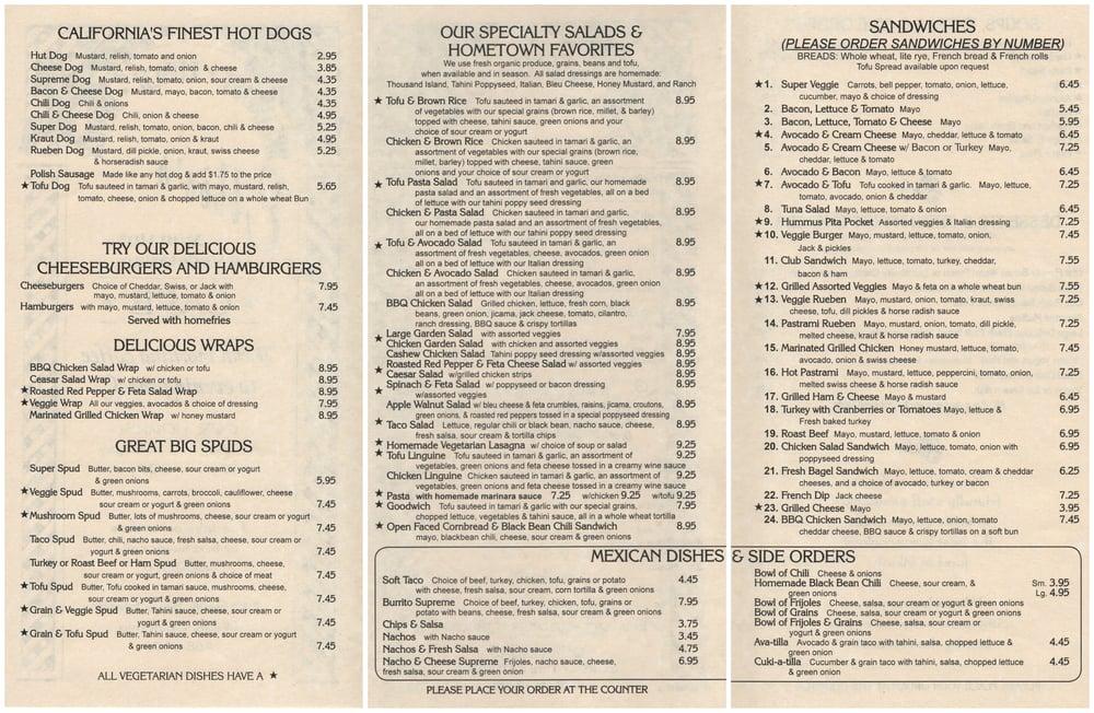 Menu at Ellie's Mutt Hut restaurant, Ukiah