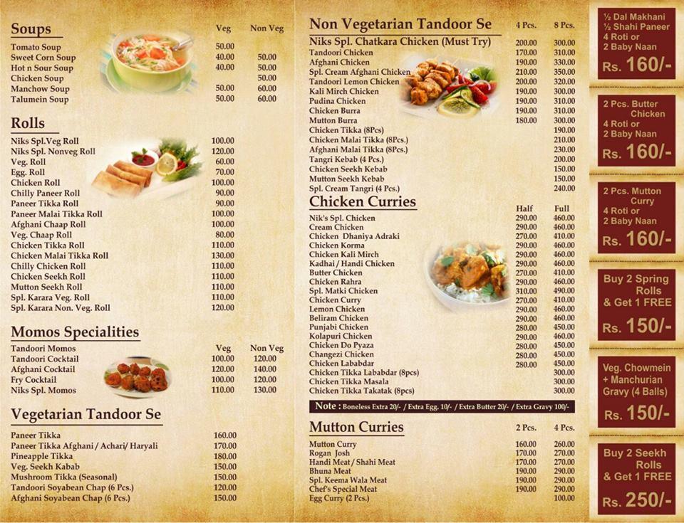 Menu at Nik's Kitchen, Delhi, Shop 32
