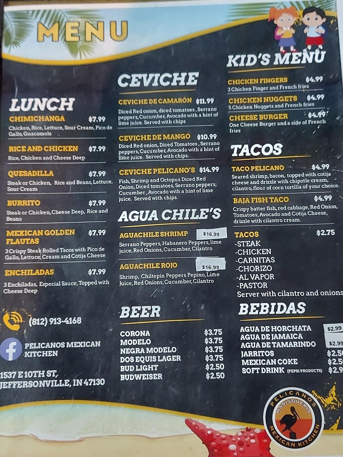 Menu at Marisquería El Puerto De San Blas restaurant, Jeffersonville