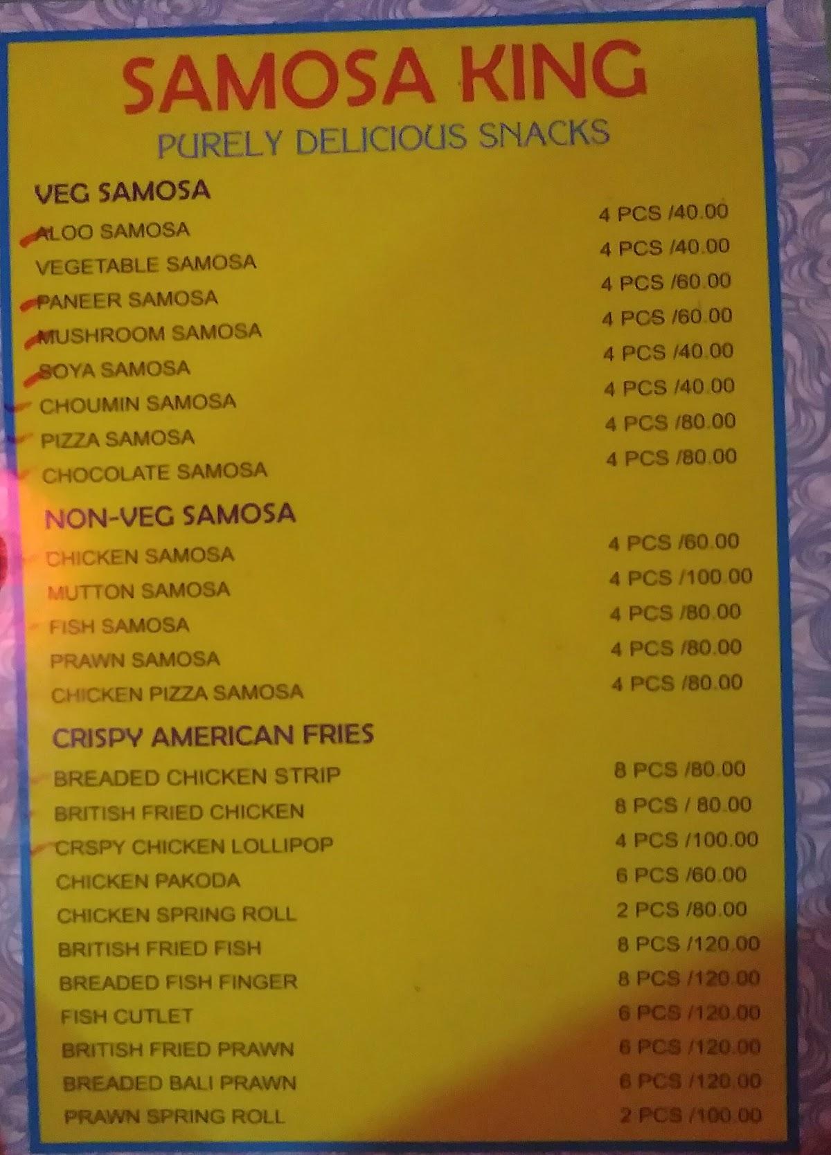 Menu at SAMOSA KING, Bhubaneswar, Sachivalaya Marg