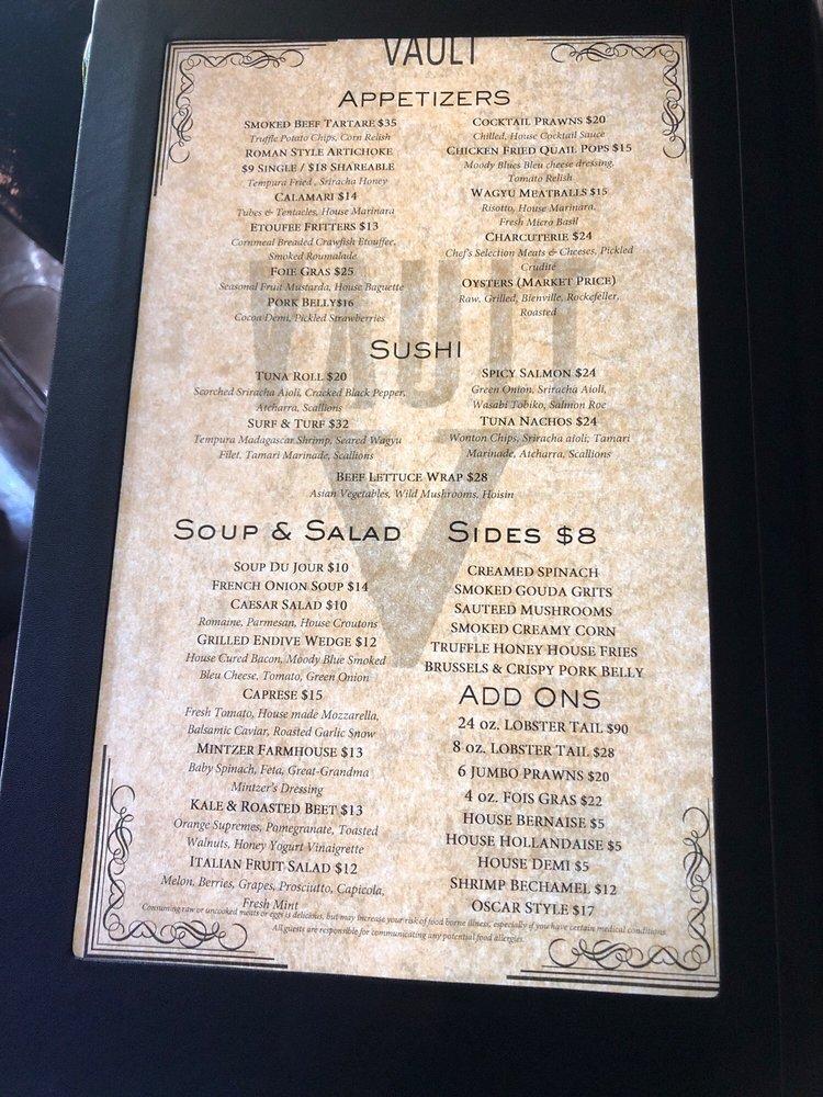 Menu at VAULT restaurant, Hot Springs, 723 Central Ave #100