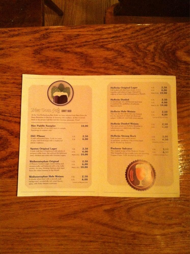 Menu at Von Rothenburg Bier Stube pub & bar, Germantown