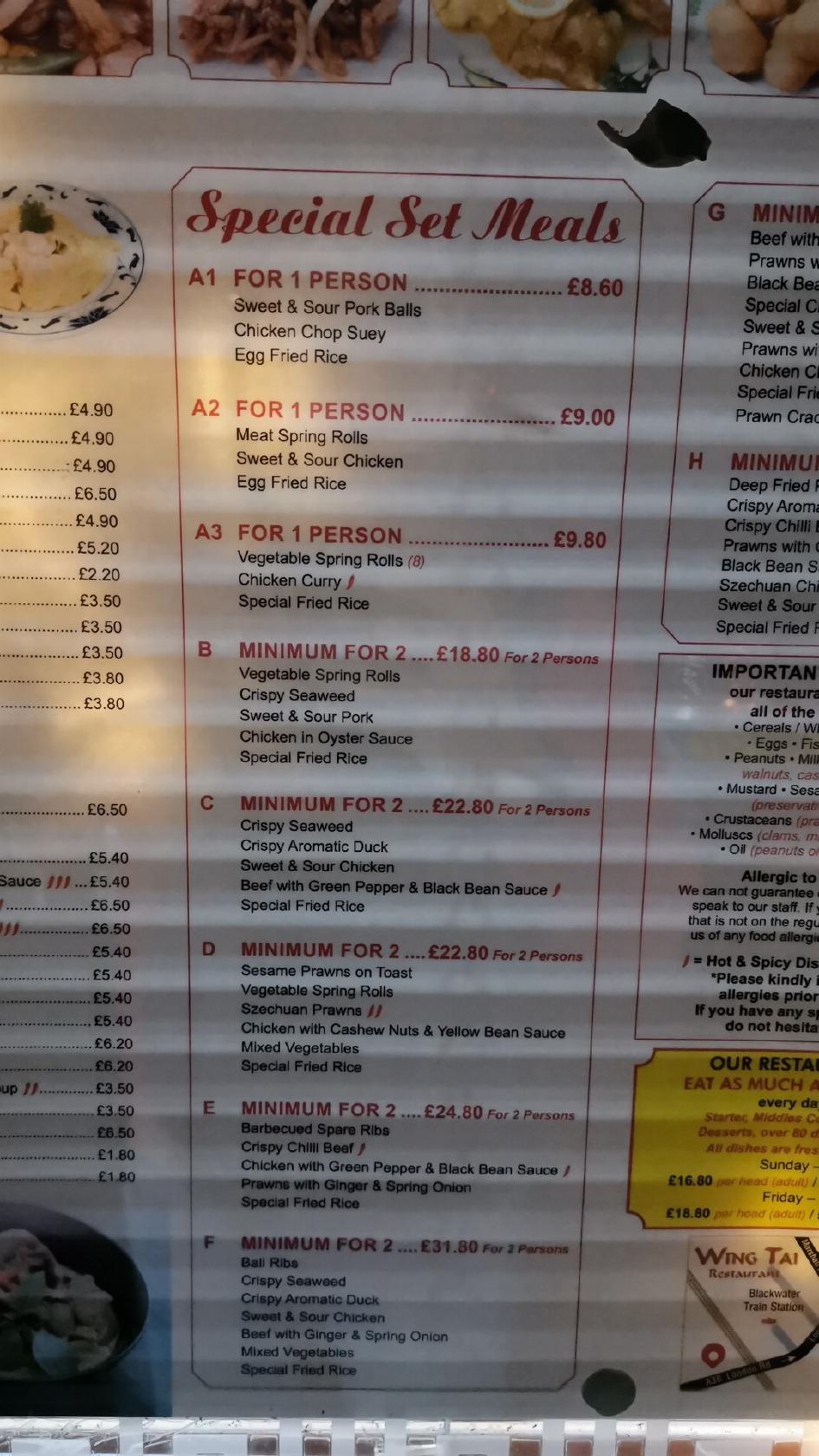 Menu at Wing Tai Chinese Restaurant & Takeaway, Camberley