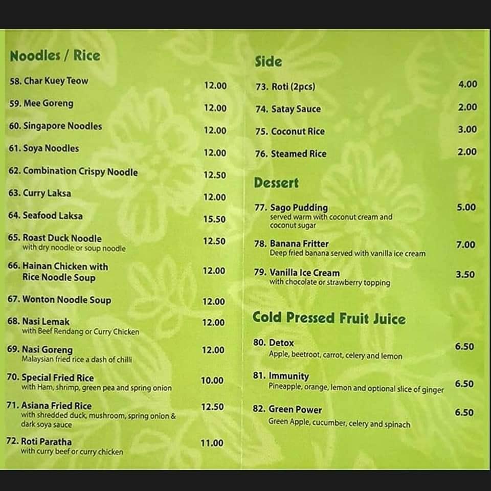 Menu at Asiana Kitchen restaurant, Lynbrook, 15 8/2 Northey Rd