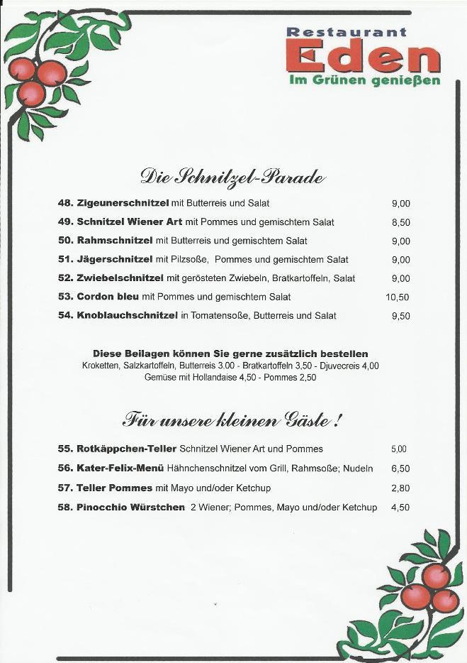 Menu at Gaststätte Eden restaurant, Frankfurt