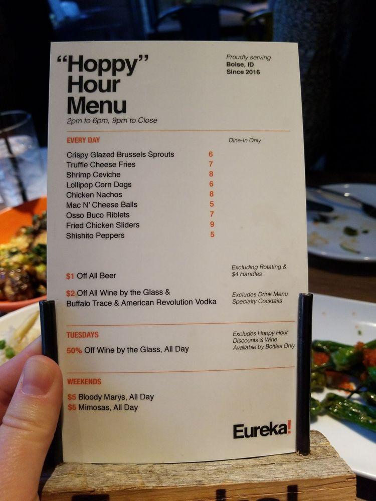 Menu at Eureka! restaurant, Boise