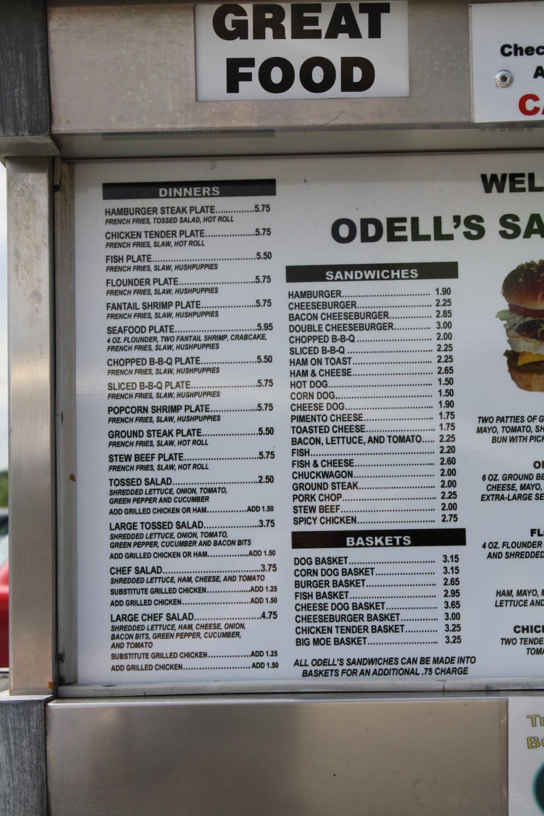 Menu at O'Dell's Sandwich Shop fast food, Mount Airy