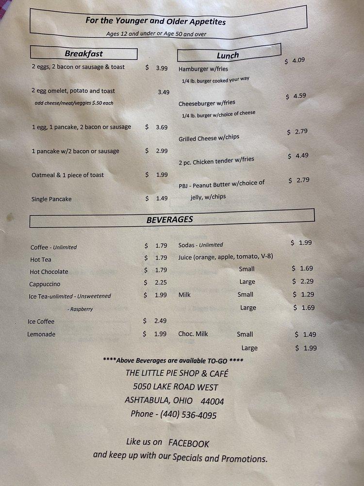 Menu at The Little Pie Shop & Cafe, Ashtabula, Lake Rd W