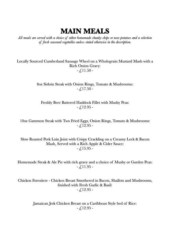 Menu at The Miners Arms Chapeltown restaurant, Sheffield, 125 Warren Ln