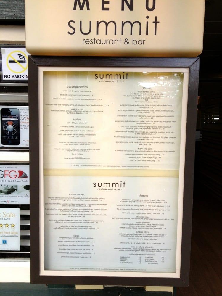 Menu at The Summit Restaurant, Mount Coot-Tha, 1/1012 Sir Samuel ...