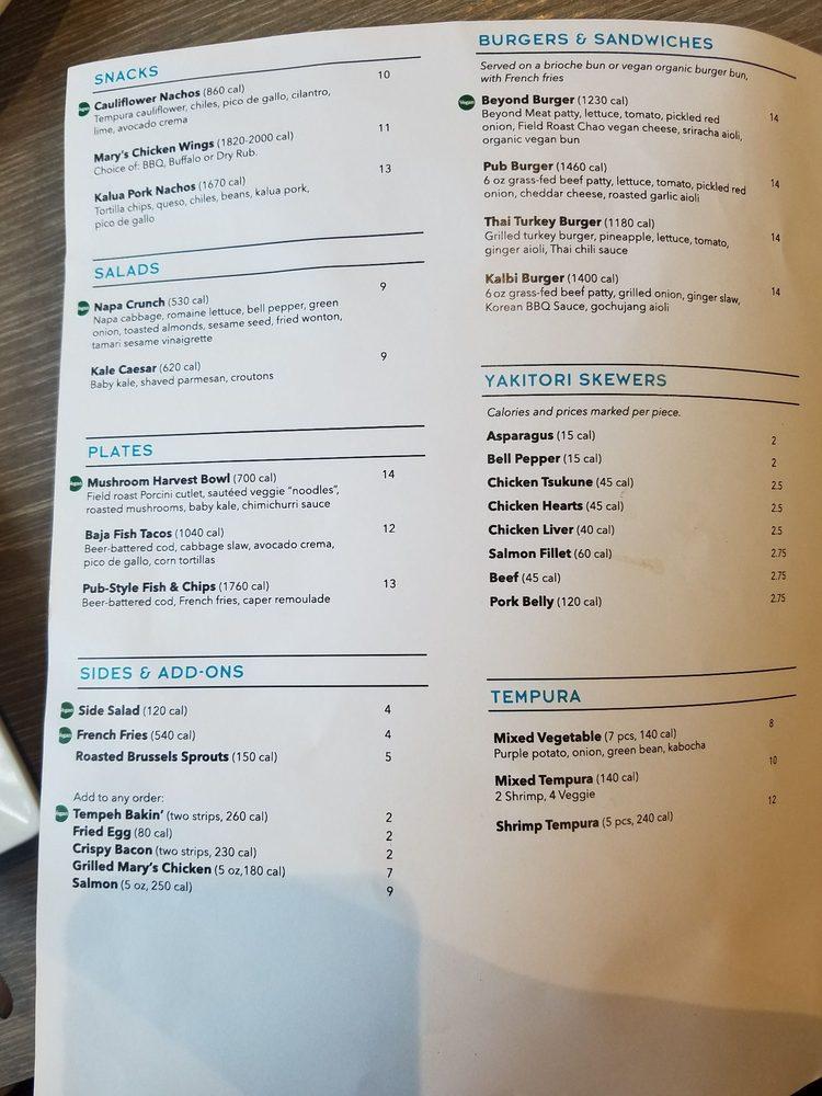 Menu at Two Tides Bar, Honolulu