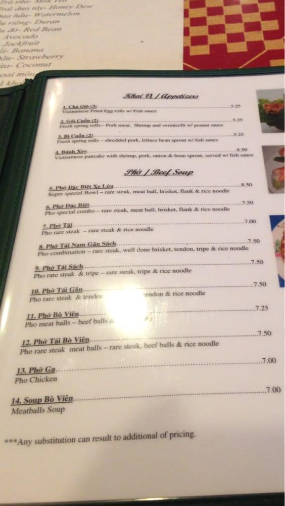 Menu at Vinh Chau Restaurant, Springfield
