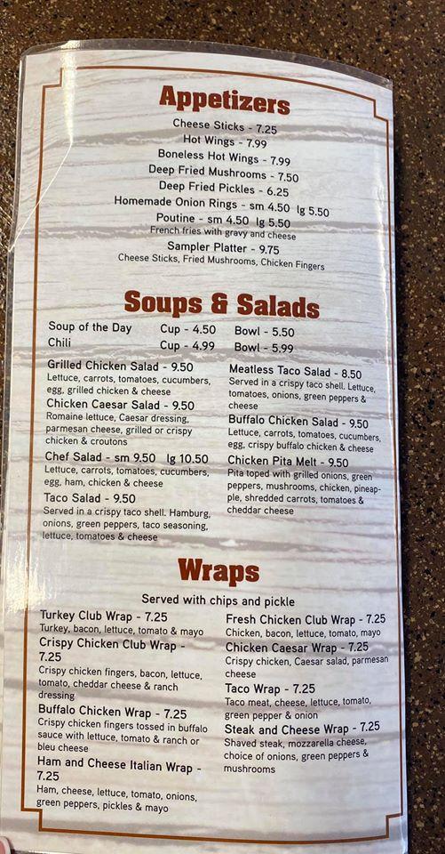 Menu at Al's Diner restaurant, Mars Hill