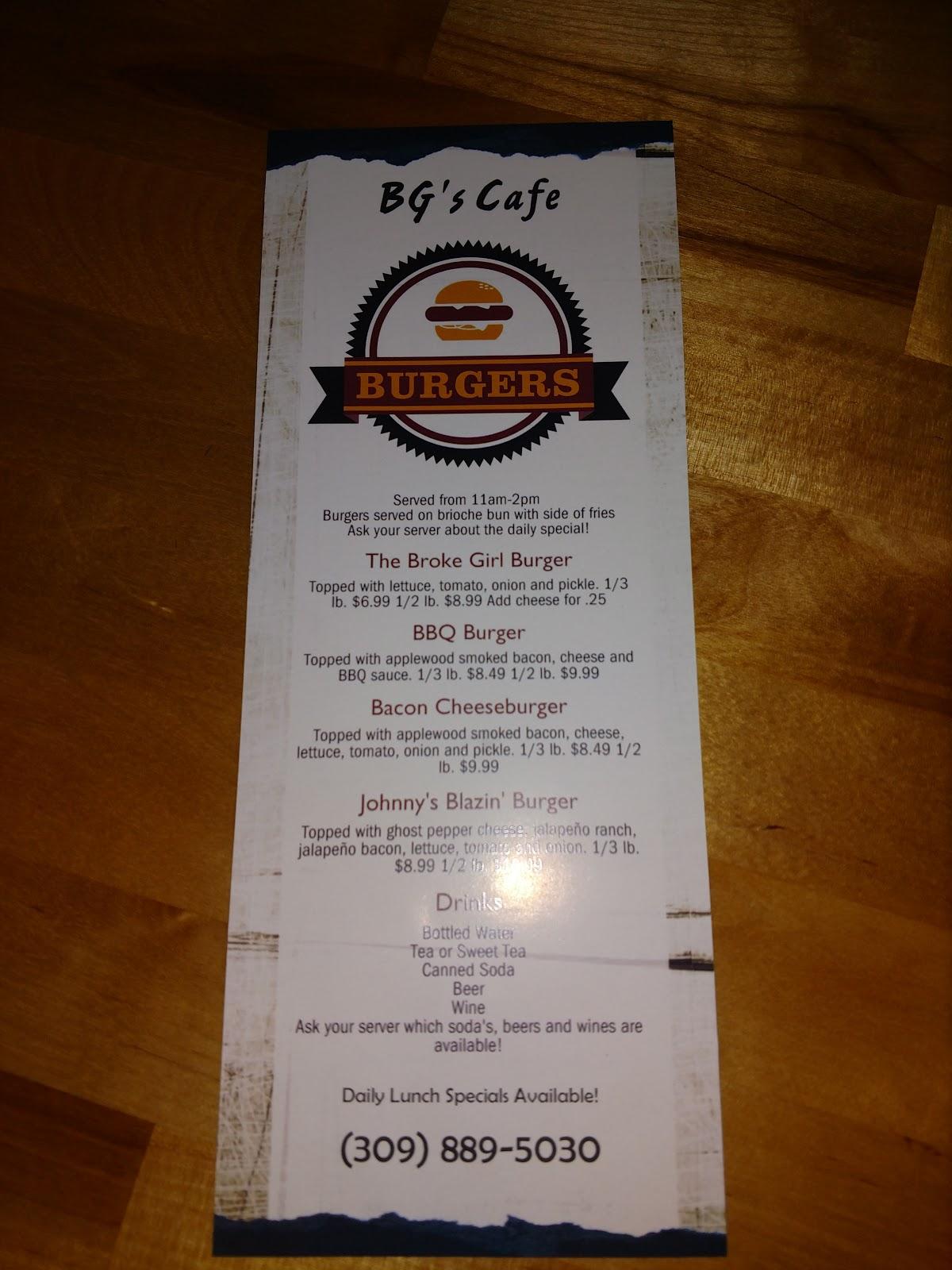 Menu at BG's Cafe, Bay View Gardens