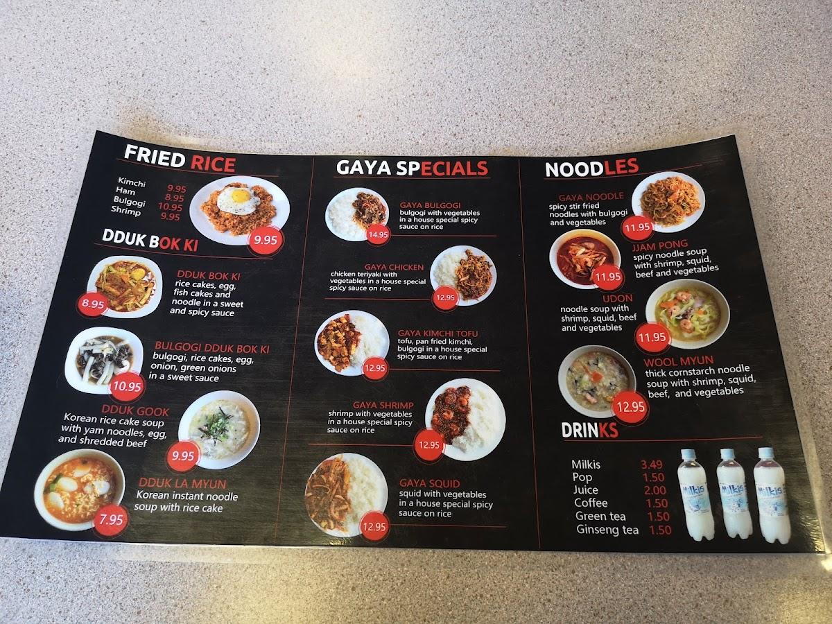Menu at Gaya Korean Restaurant, Edmonton