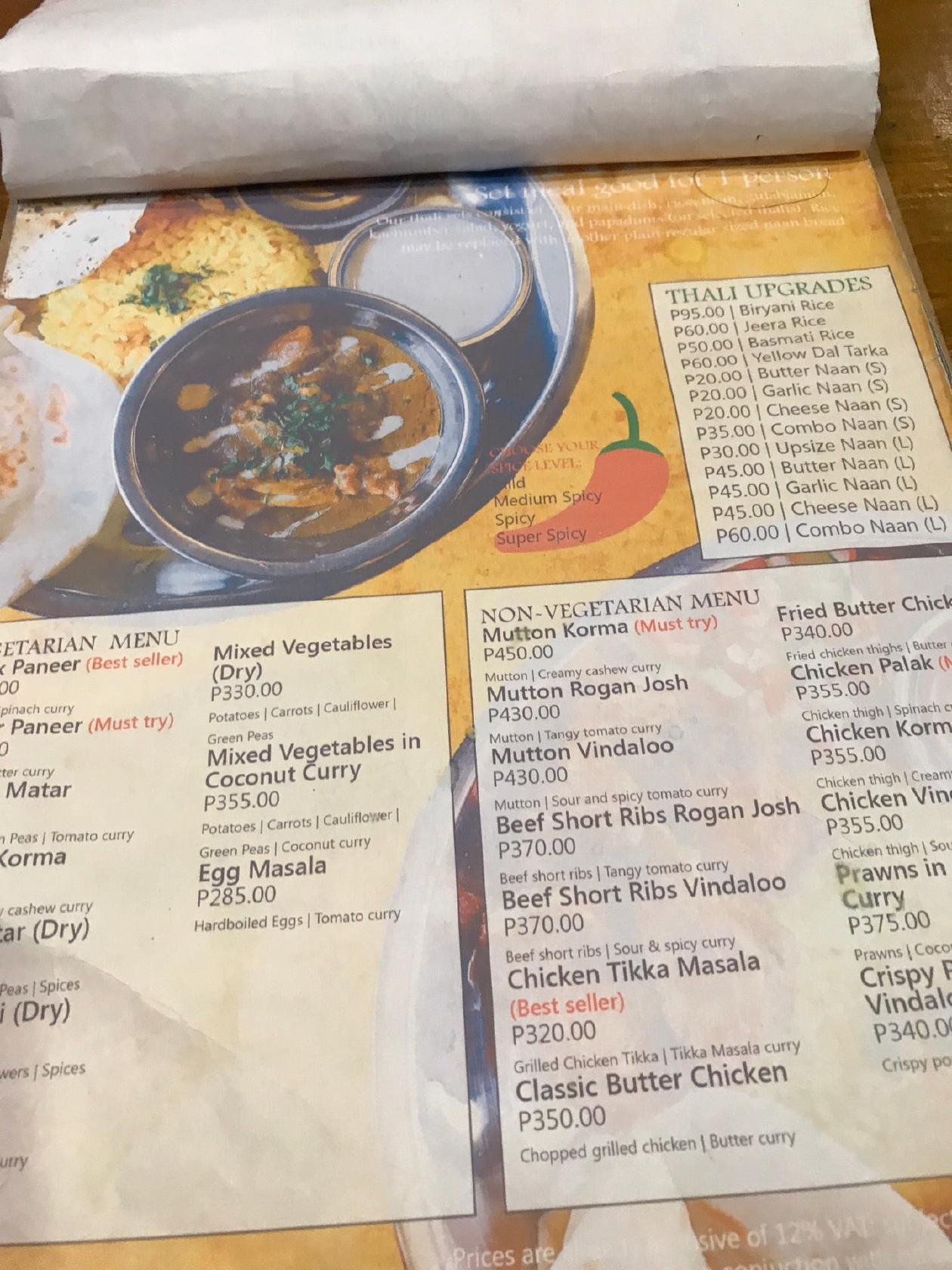 Menu at Naan restaurant, Pasig