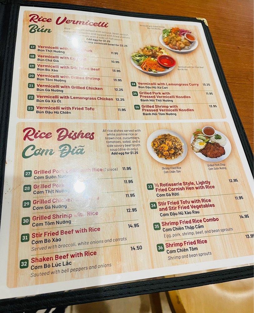 Menu at Pho Tran restaurant, New Orleans