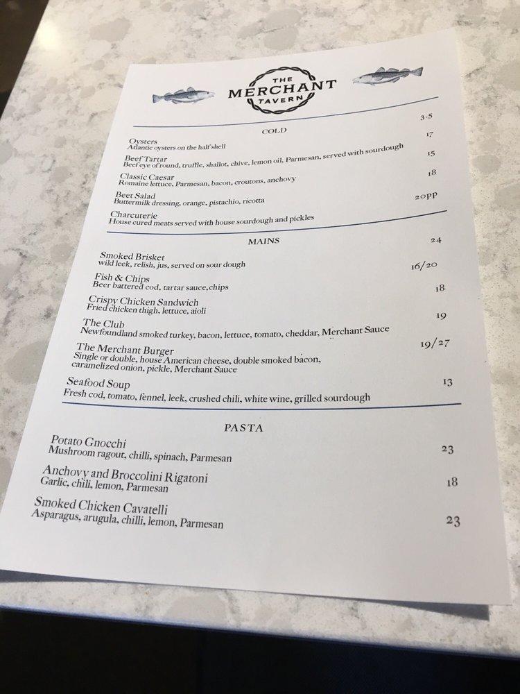 Menu at The Merchant Tavern restaurant, St. John's, John's