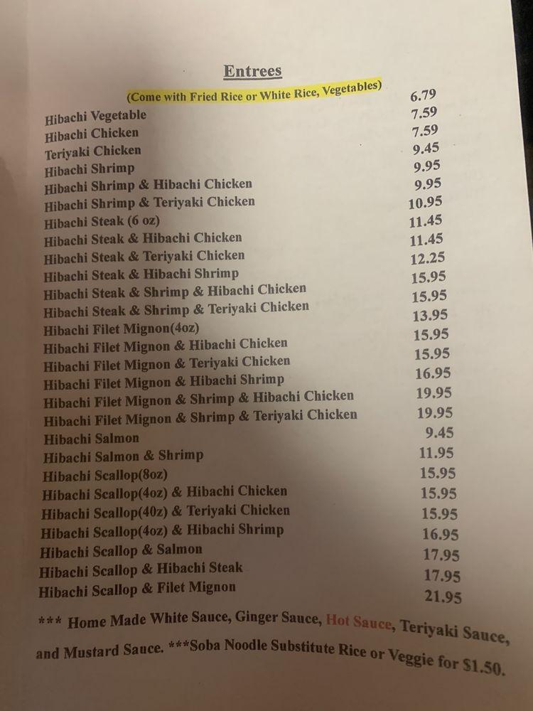 Menu at Hibachi Jr. Express restaurant, Archdale