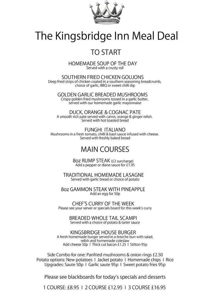 Menu at Kingsbridge Inn pub & bar, Llangennech, Swansea Rd