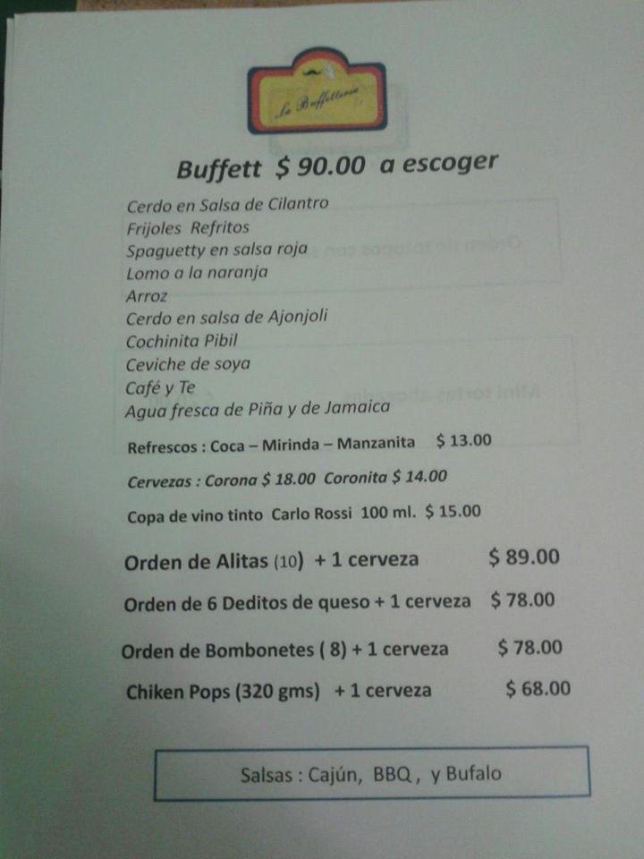 Menu at la buffeteria restaurant, Zapopan