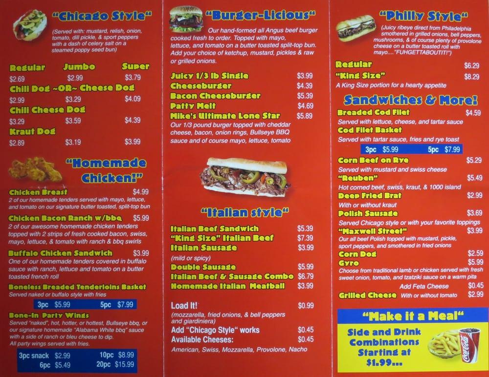 Menu at Mike's Red Hots restaurant, Milwaukee