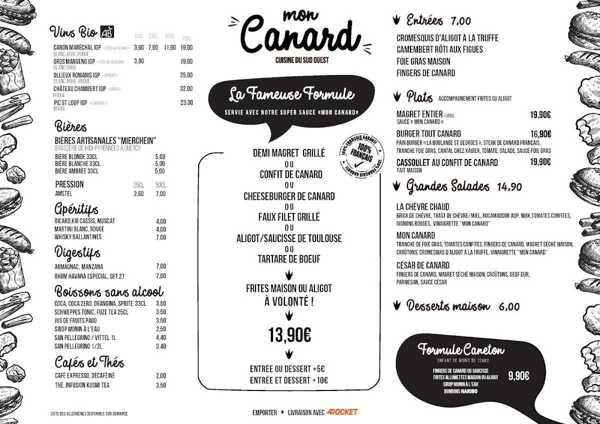 Menu at Mon Canard Saint-Georges restaurant, Toulouse