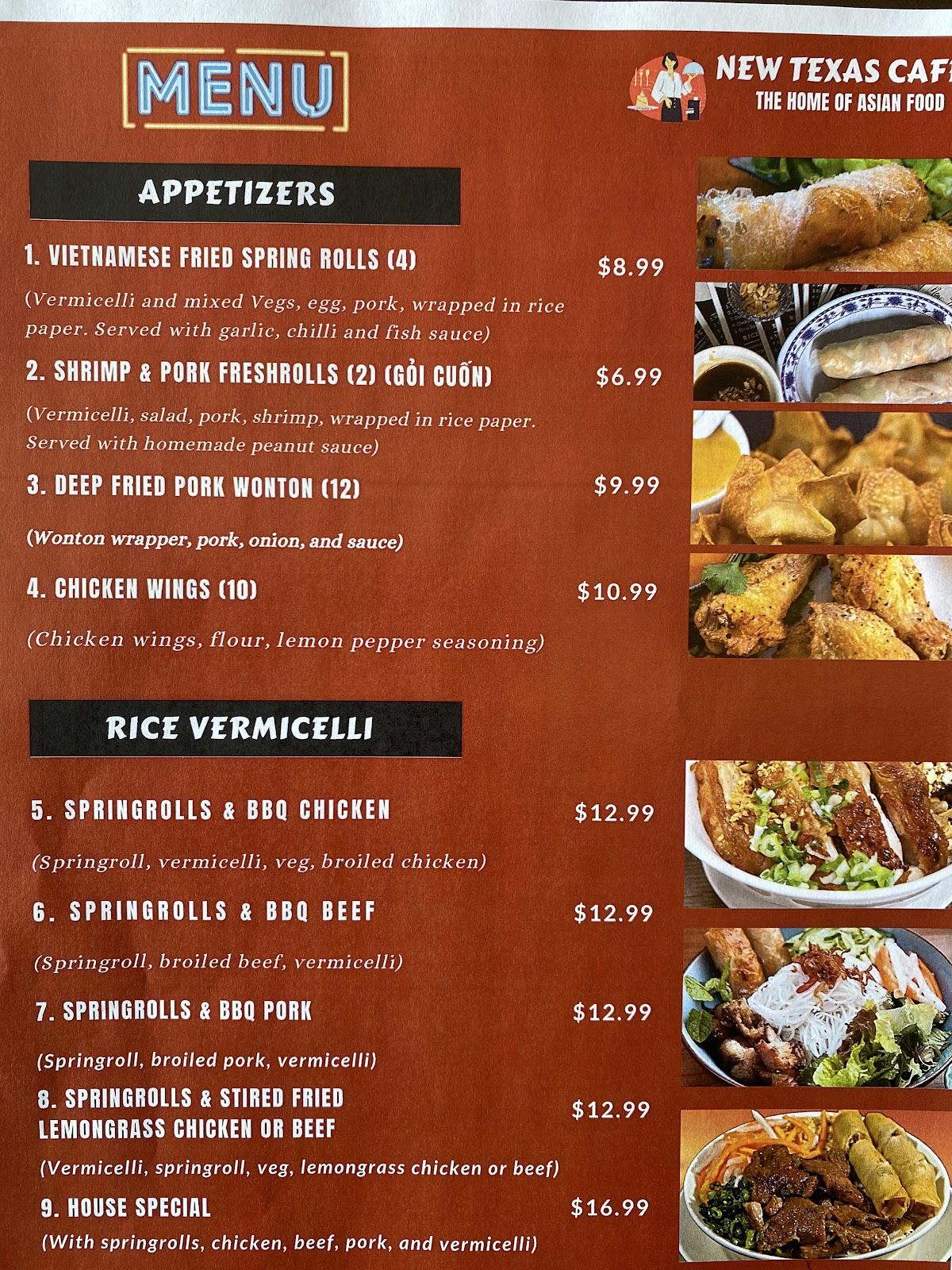 Menu at New Texas Cafe, Assiniboia