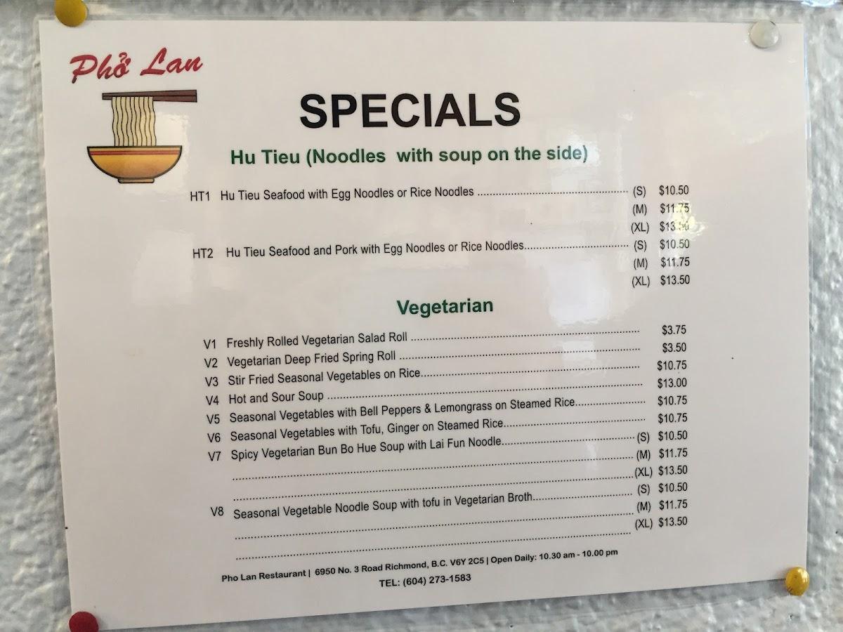 Menu at Pho Lan Beef Noodle Soup Restaurant, Richmond